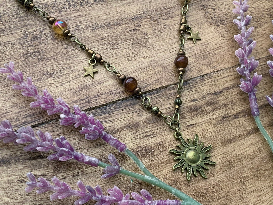 Whimsigoth Sun Auburn Beaded Necklace in Bronze Fairycore Whimsicle ...