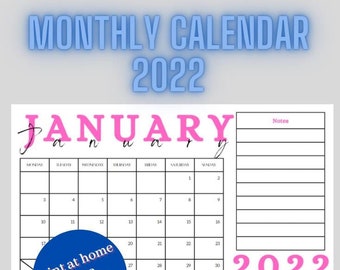 Monthly Calendar 2022 Printable Simple Purple Classic | Etsy