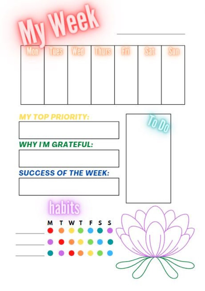 Weekly Planner Printable, Simple, 5 Color Schemes, Monday-sunday, A4 ...