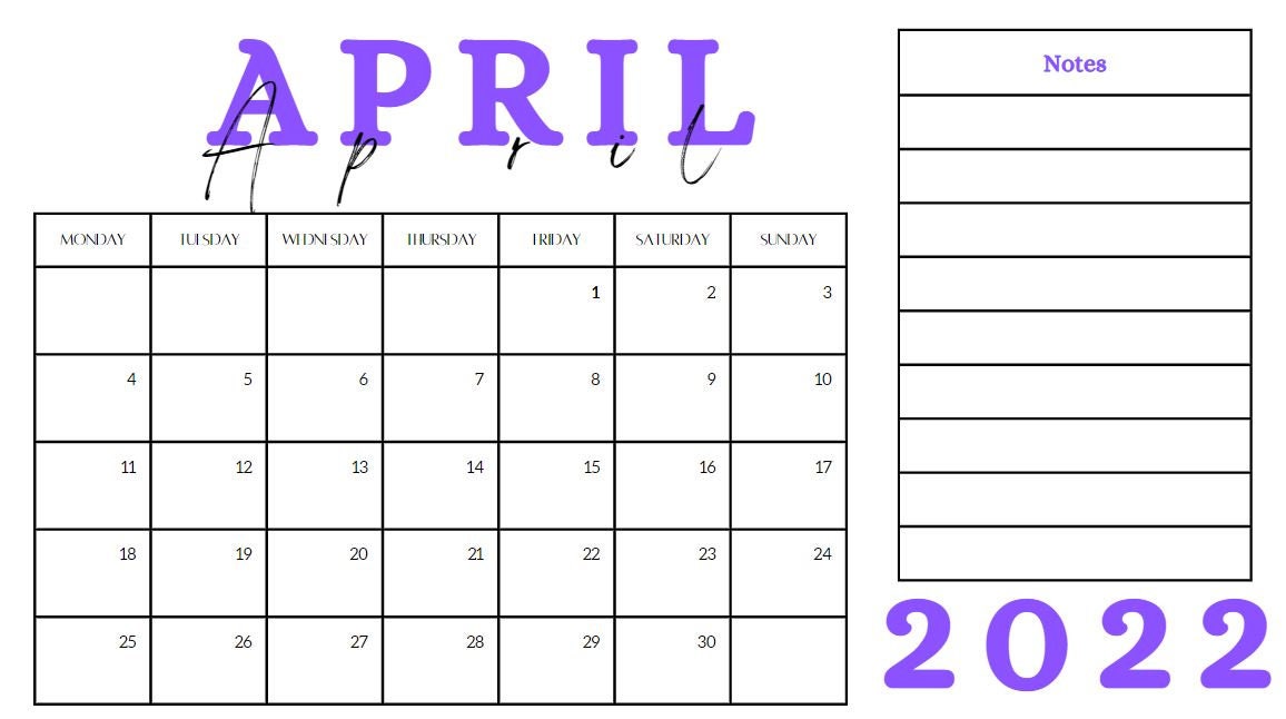Monthly Calendar 2022 Printable Simple Purple Classic Monday-sunday, 12 ...