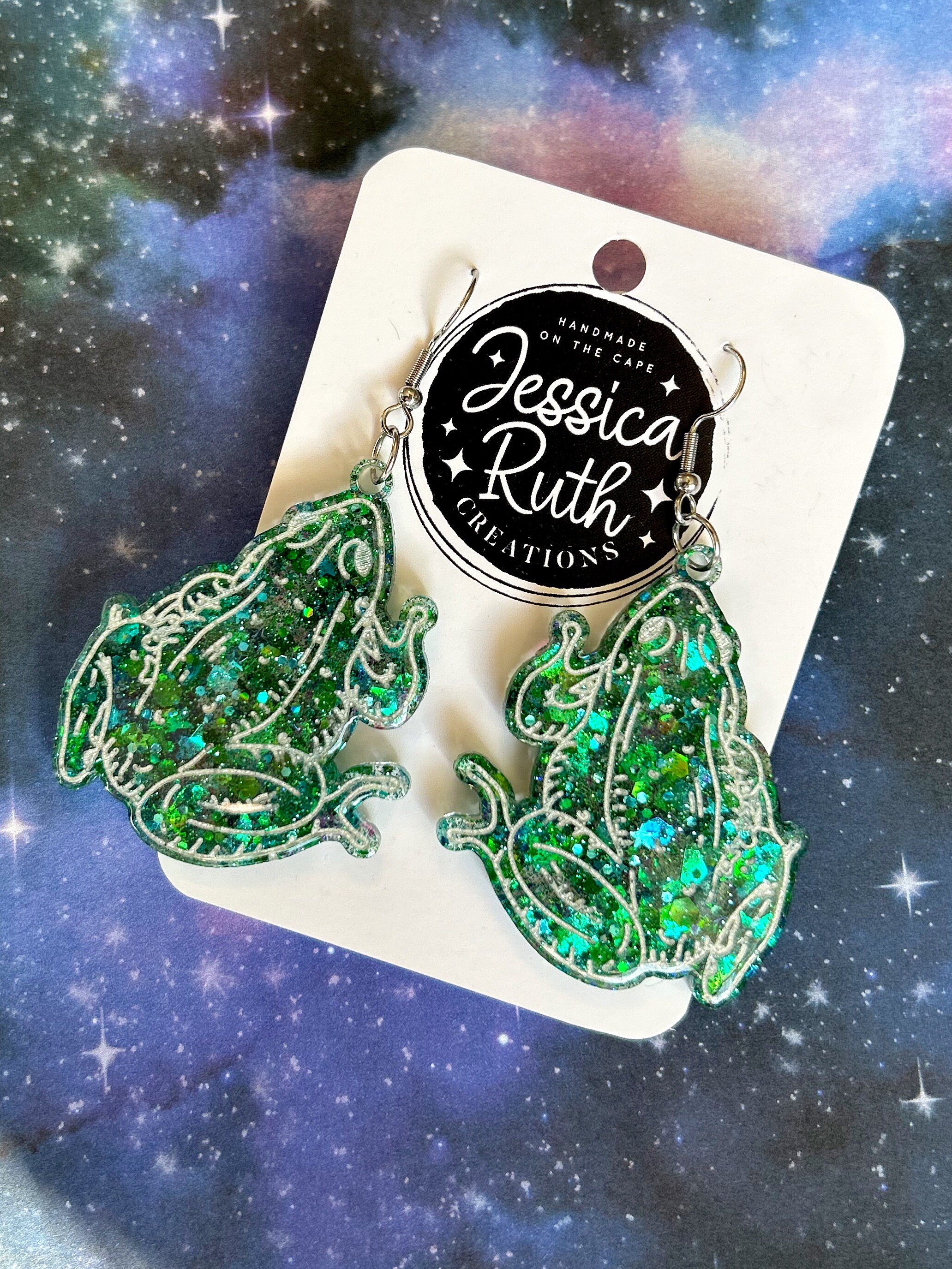 Big Green Celestial Frog Dangle Earrings - Etsy