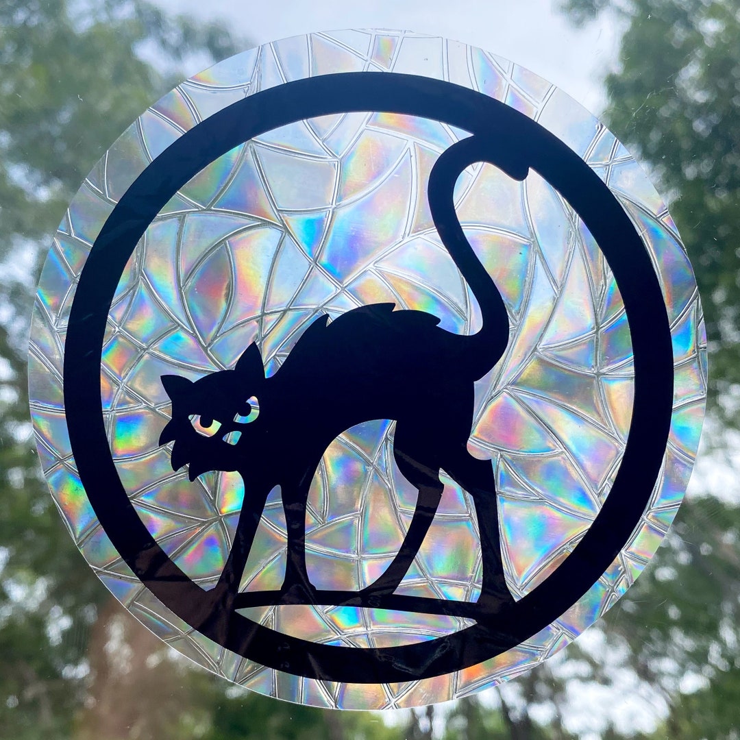 Halloween Kitty Cat Window Cling Rainbow Suncatcher, Spooky Season ...