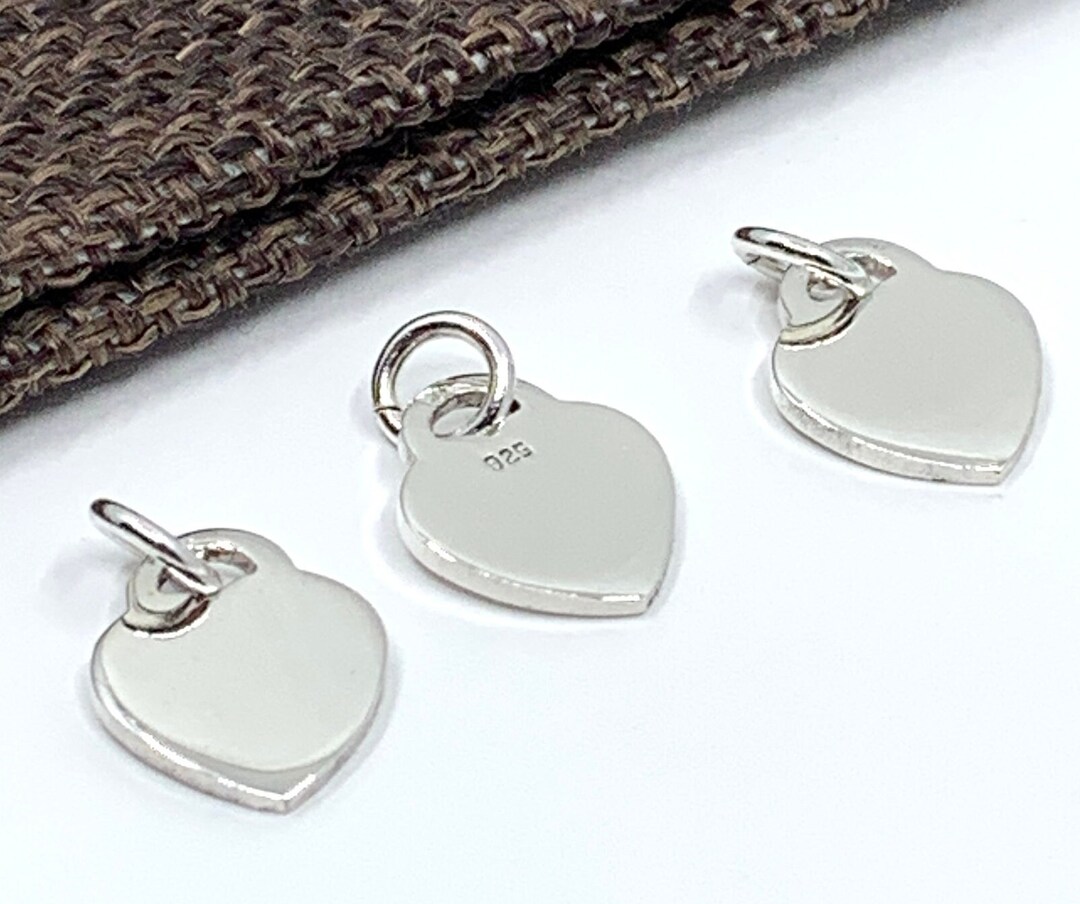 925 Sterling Silver Heart Charm, Flat Heart Charm With Loop, Heart ...