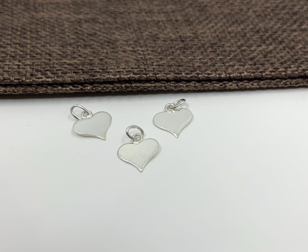 925 Sterling Silver Heart Charm, 9mm Flat Heart Charm With Loop, 1 ...