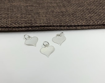 925 Sterling Silver Heart Charm, Mini Flat Heart Charm With Loop, 1 ...