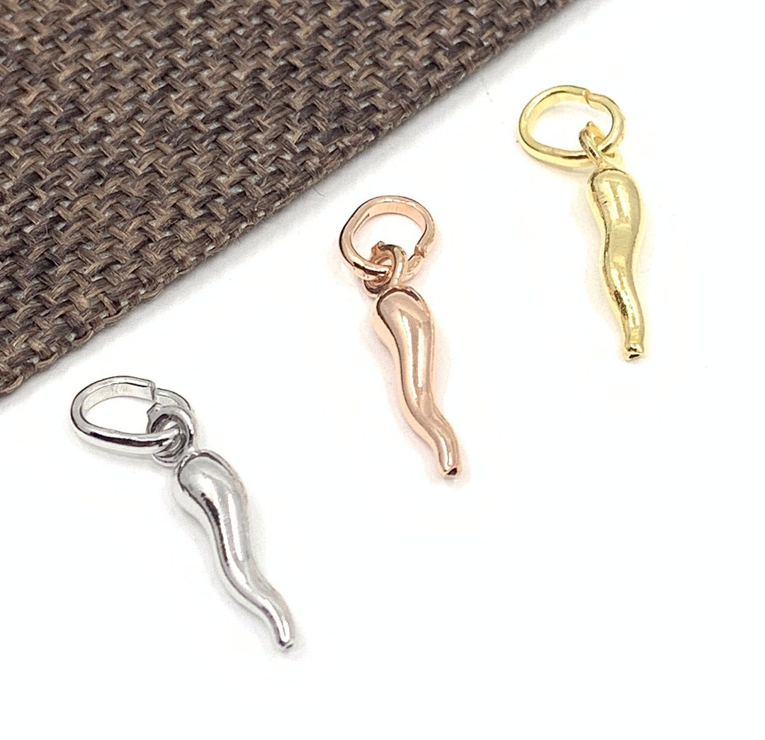 925 Sterling Silver Italian Horn, 1pc, Gold, Rose Gold Horn, Cornicello ...