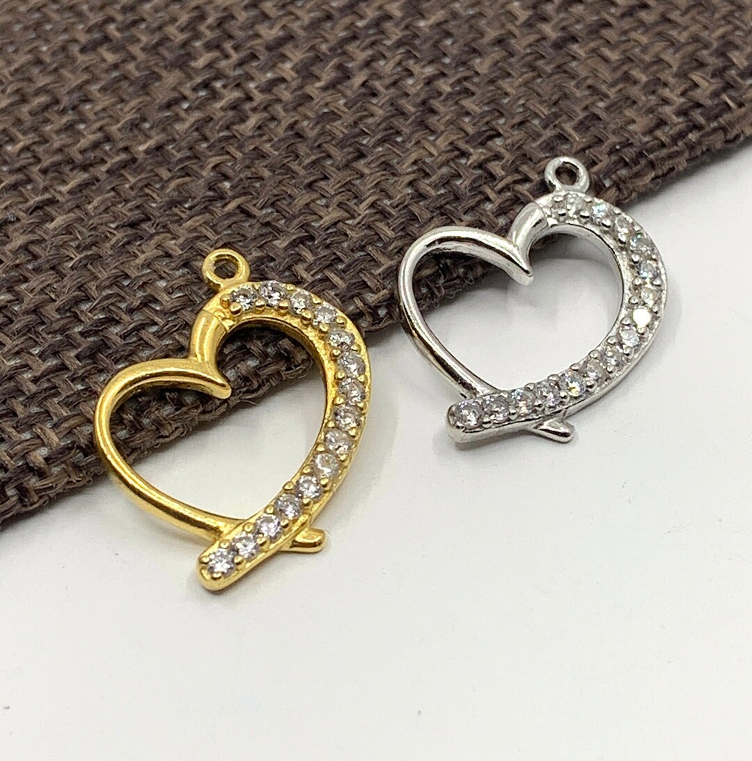925 Sterling Silver Asymmetric Hearts, Charm With Loop, Heart Pendant ...