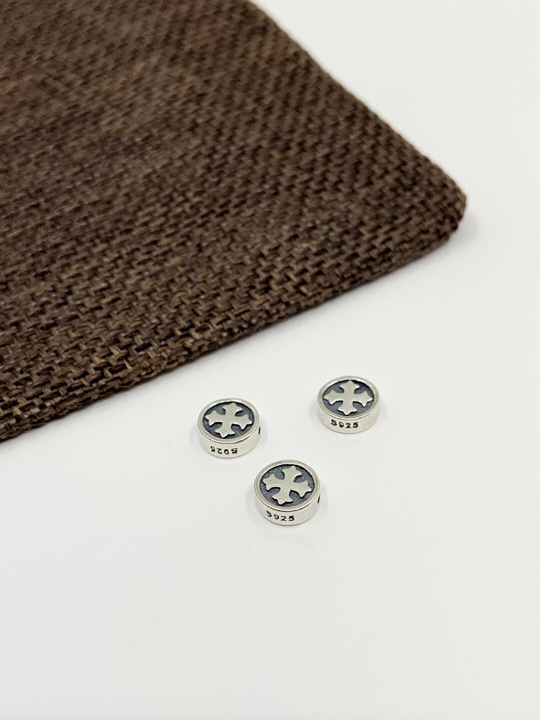 925 Sterling Silver Cross Bead, Flat Round Cross Bead , 925 Silver ...
