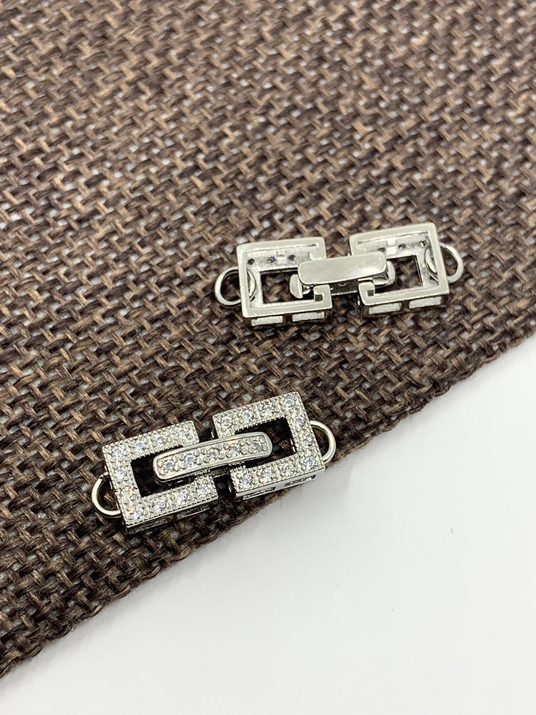 925 Sterling Silver Fold Over Clasp, CZ Square Fold Over, Fancy ...