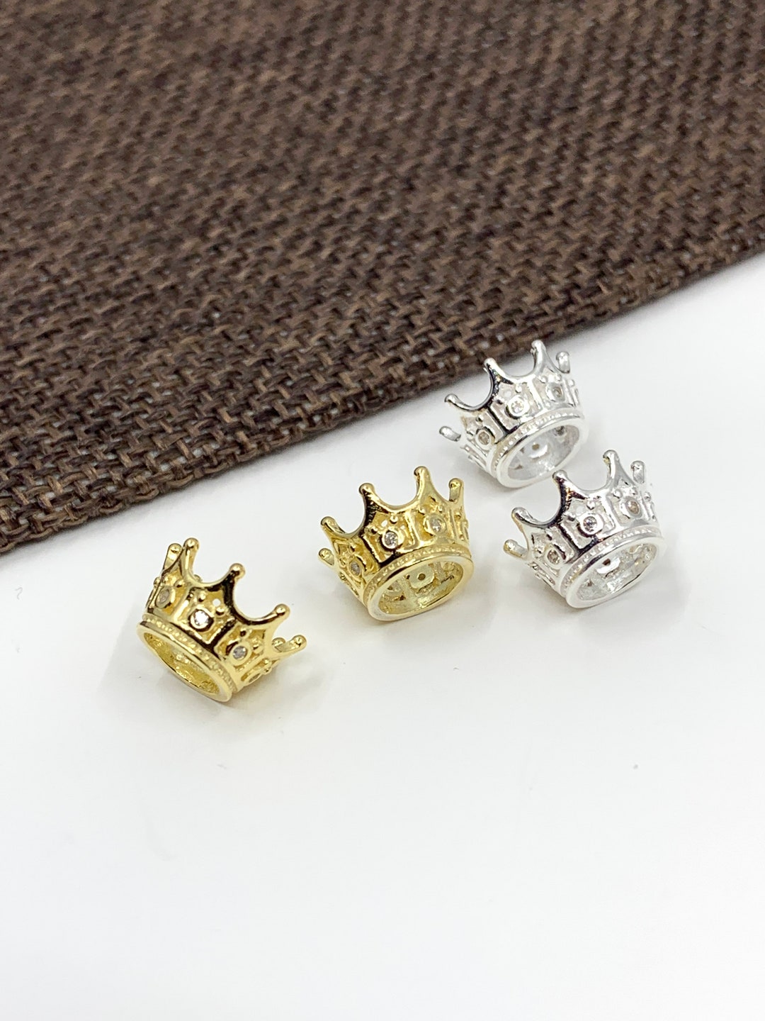 925 Sterling Silver Crown Bead, 18k Gold Plated Crown Bead, King Bead ...