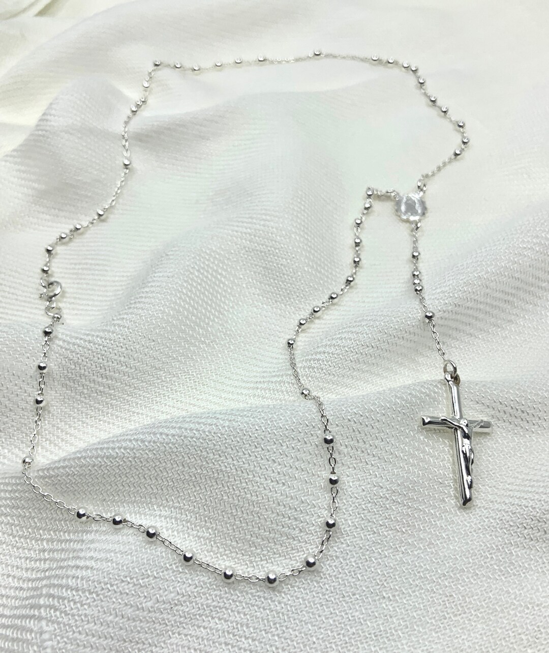 Sterling Silver Rosary Necklace, 24 Inches Rosary, 925 Rosary Necklace ...