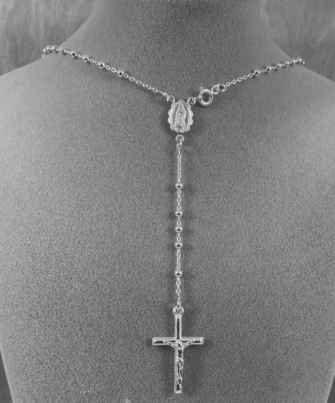 Sterling Silver Rosary Necklace, 18 Inches Rosary, 925 Rosary Necklace ...
