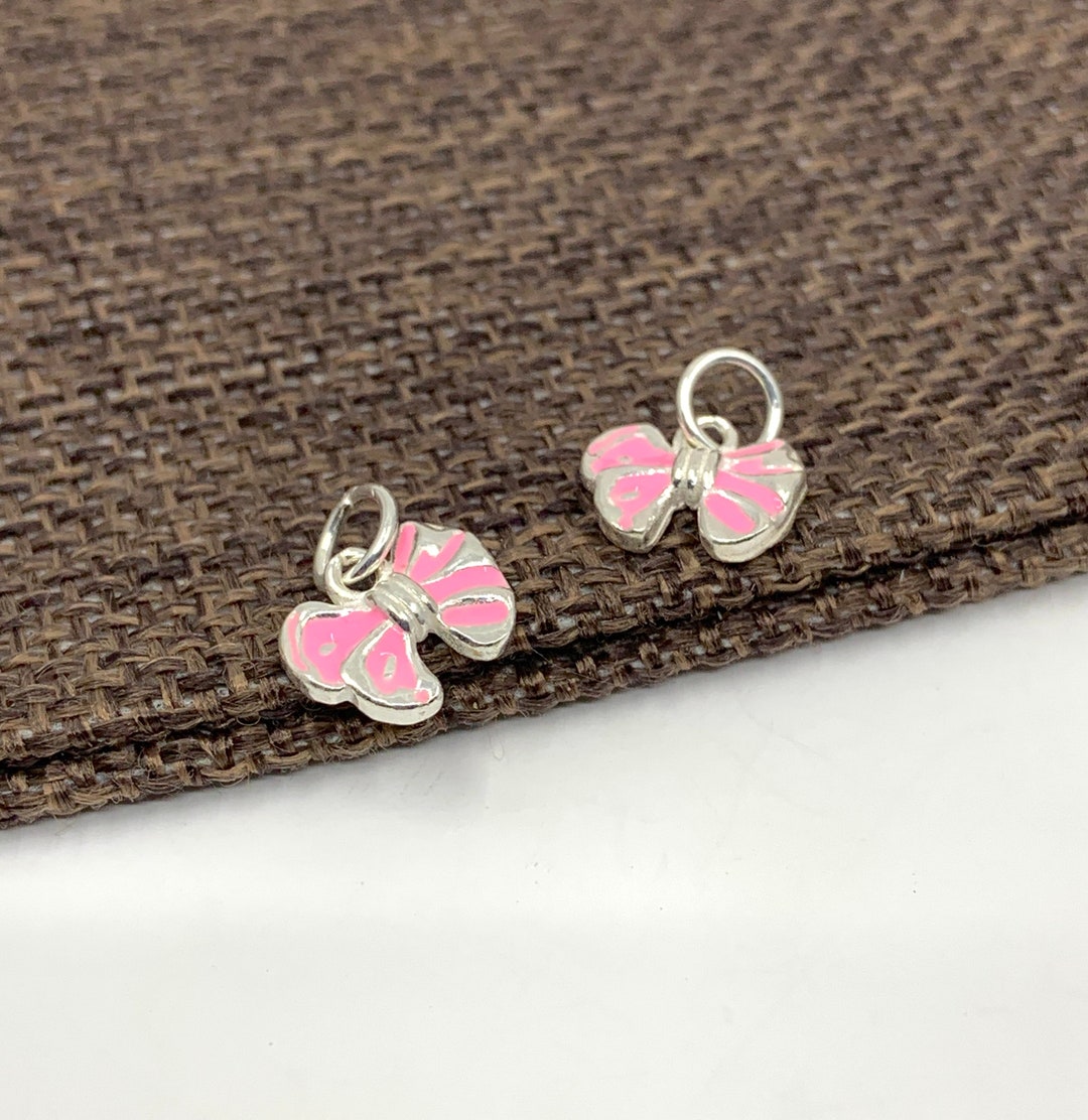 Sterling Silver Bow Charm, Pink Bow Charm, Bow Knot Charms, Enamel Bow ...