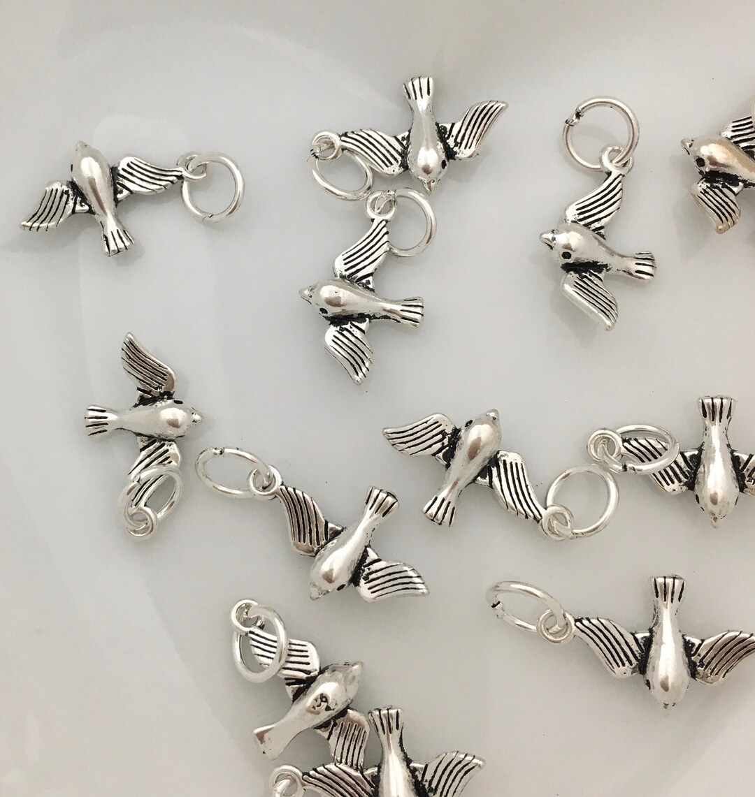 925 Sterling Silver Bird Charm, Antique Bird Charm, 925 Bird Pendant ...