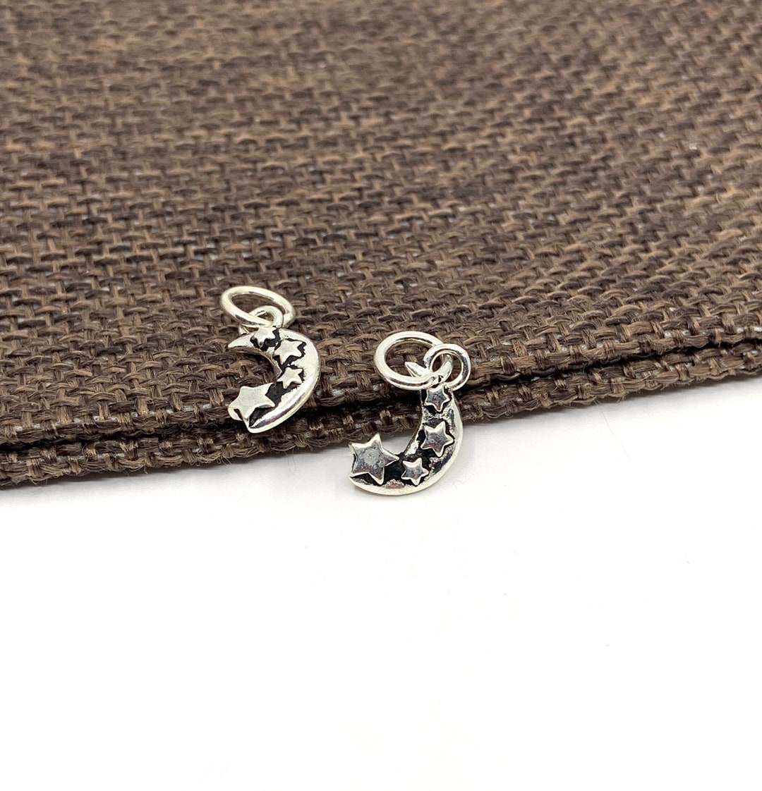 925 Sterling Silver Moon and Stars Charm, Moon Charm, Half Moon Charm ...