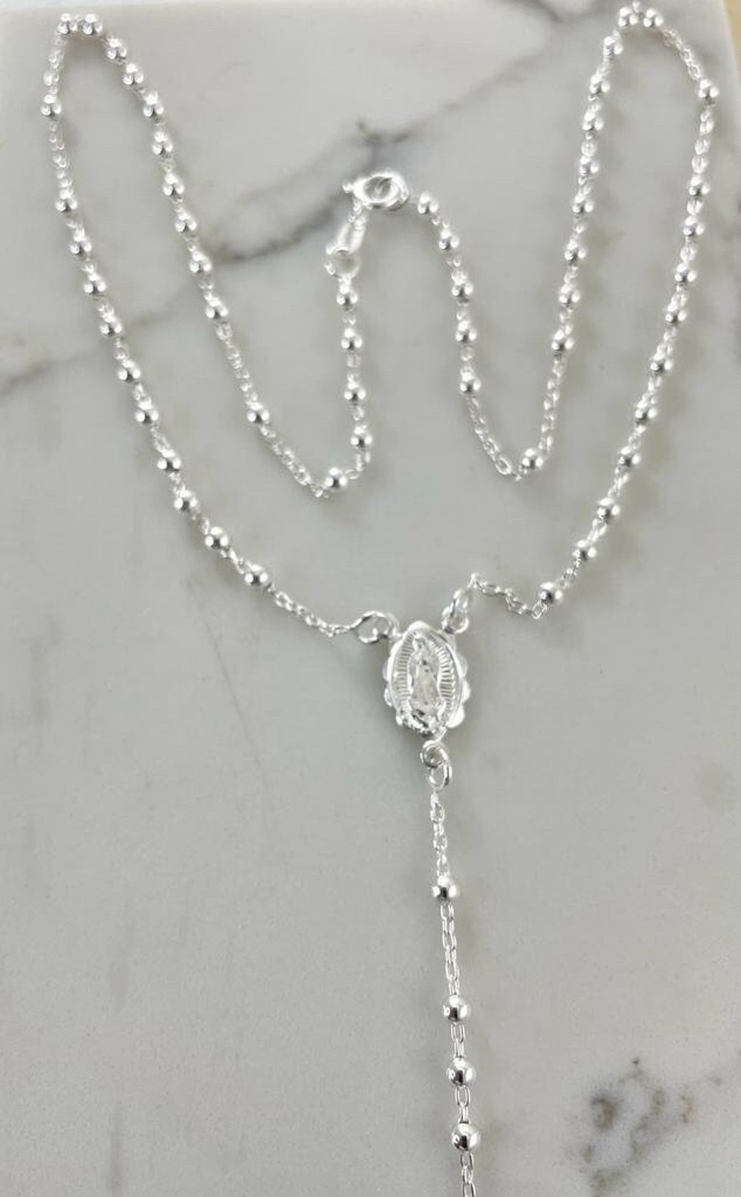 Sterling Silver Rosary Necklace, 18 Inches Rosary, 925 Rosary Necklace ...