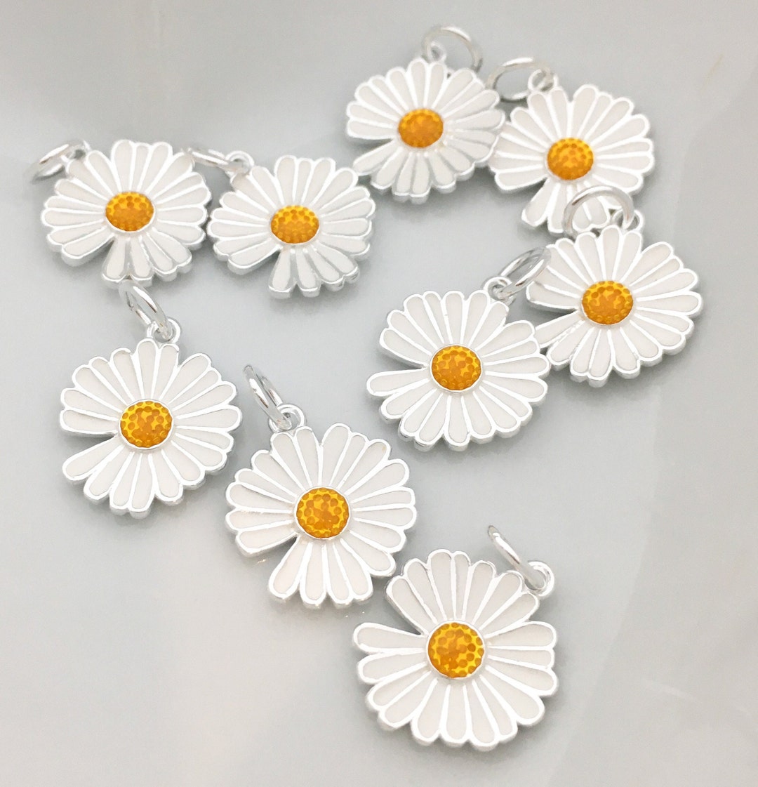 925 Sterling Silver Daisy Charm, White Daisy Flower Charm, Jewelry ...