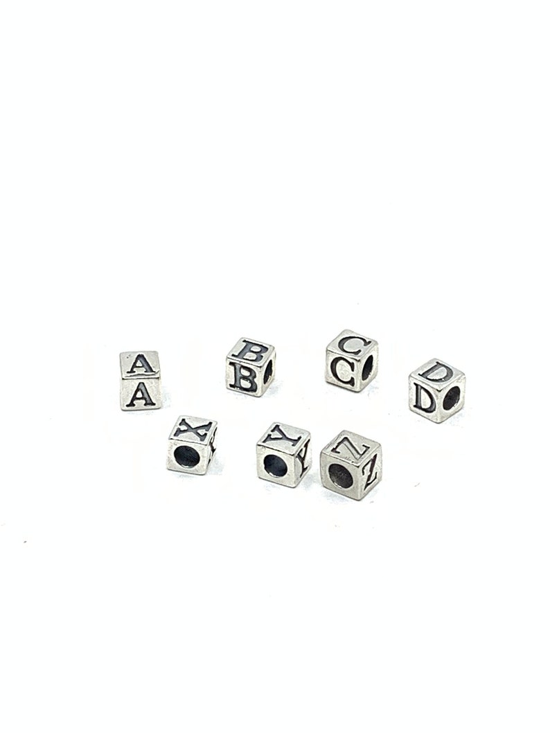 Sterling Silver Letter Beads, Alphabet Cube Beads, Initial Beads, A to Z, Jewelry Making Supply ...