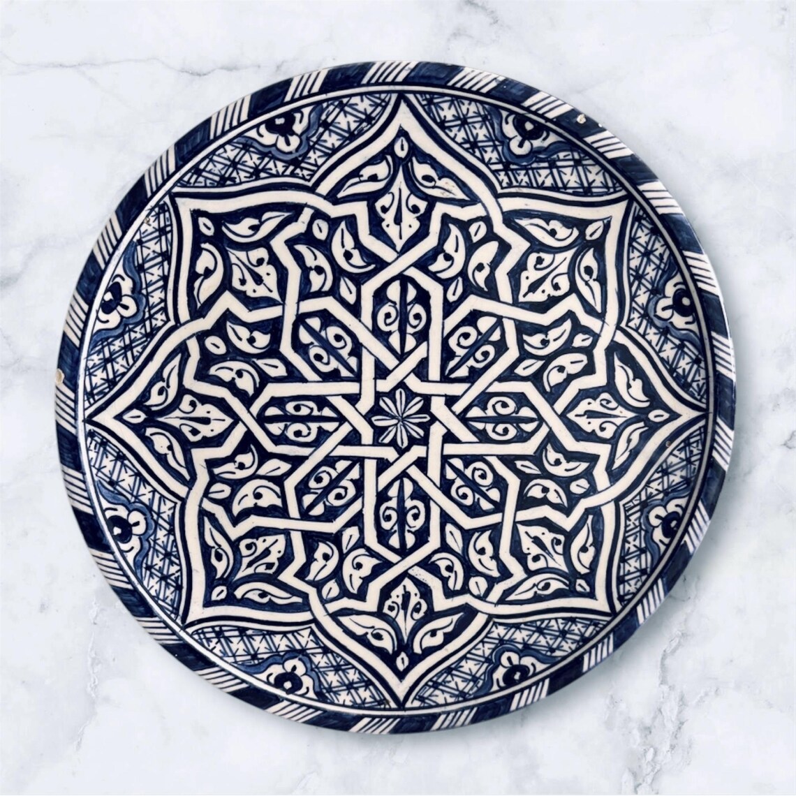 Vintage Moroccan Ceramic Plate | Hand-painted Fez Pottery | Large 10 ...