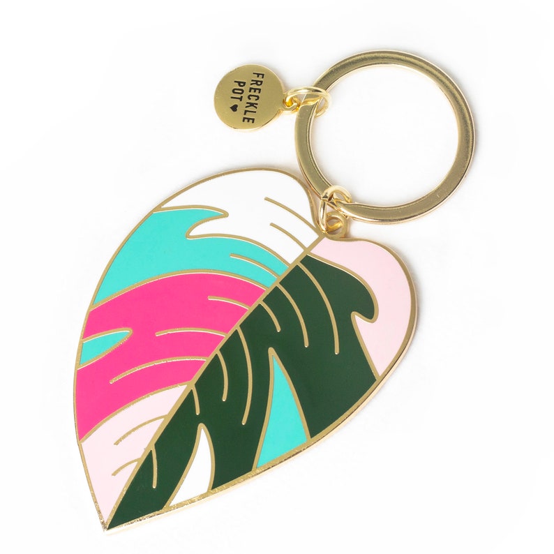 Tropical Plant Leaf Enamel Keychain Plant Lovers Gift Gold Botanic ...