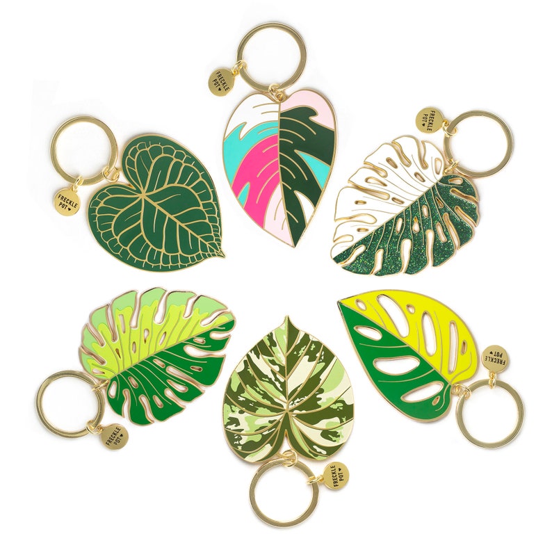 Tropical Plant Leaf Enamel Keychain Plant Lovers Gift Gold Botanic ...