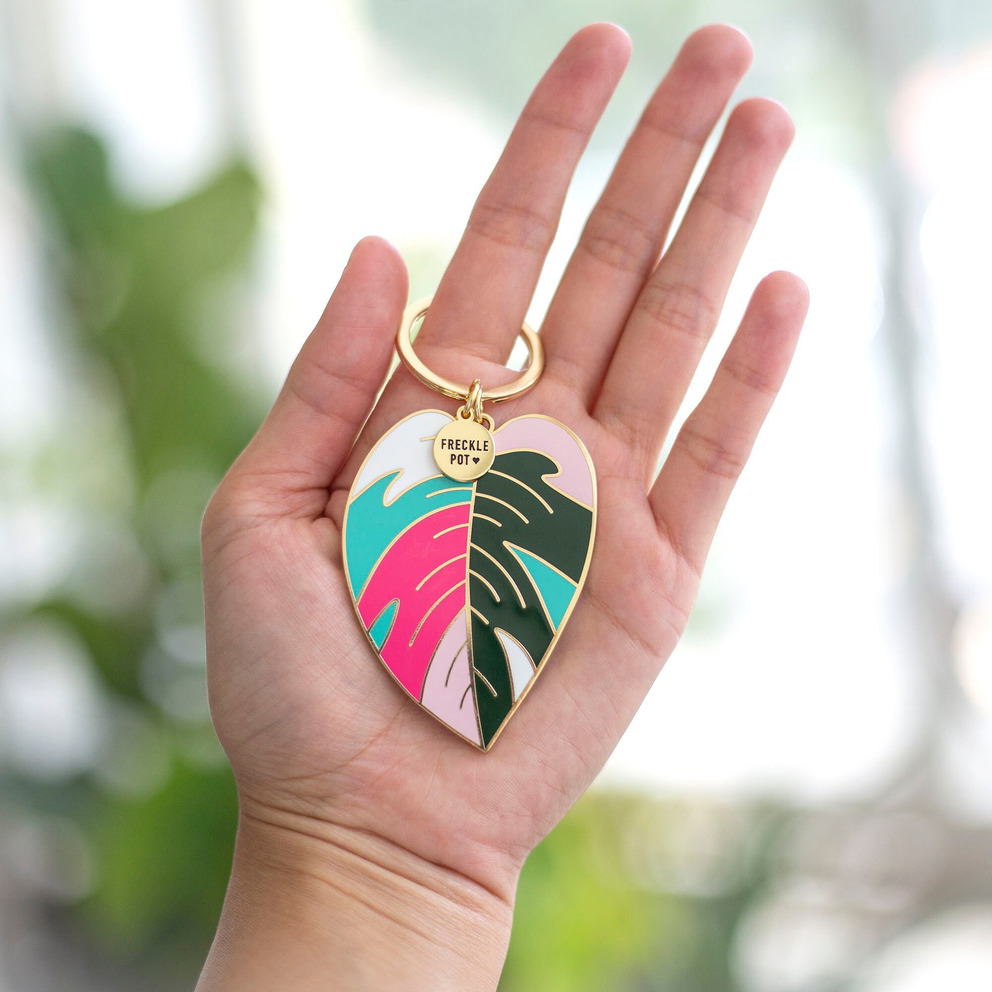 Tropical Plant Leaf Enamel Keychain Plant Lovers Gift Gold Botanic ...