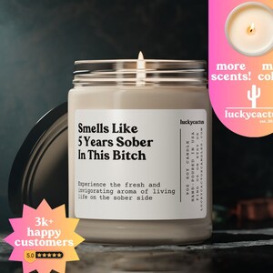 Smells Like Five Years Sober Candle, Sobriety Gift, Sober Anniversary ...