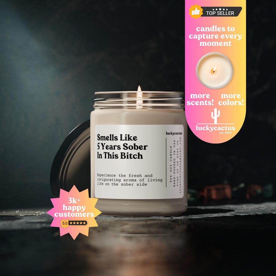 Smells Like Five Years Sober Candle, Sobriety Gift, Sober Anniversary ...
