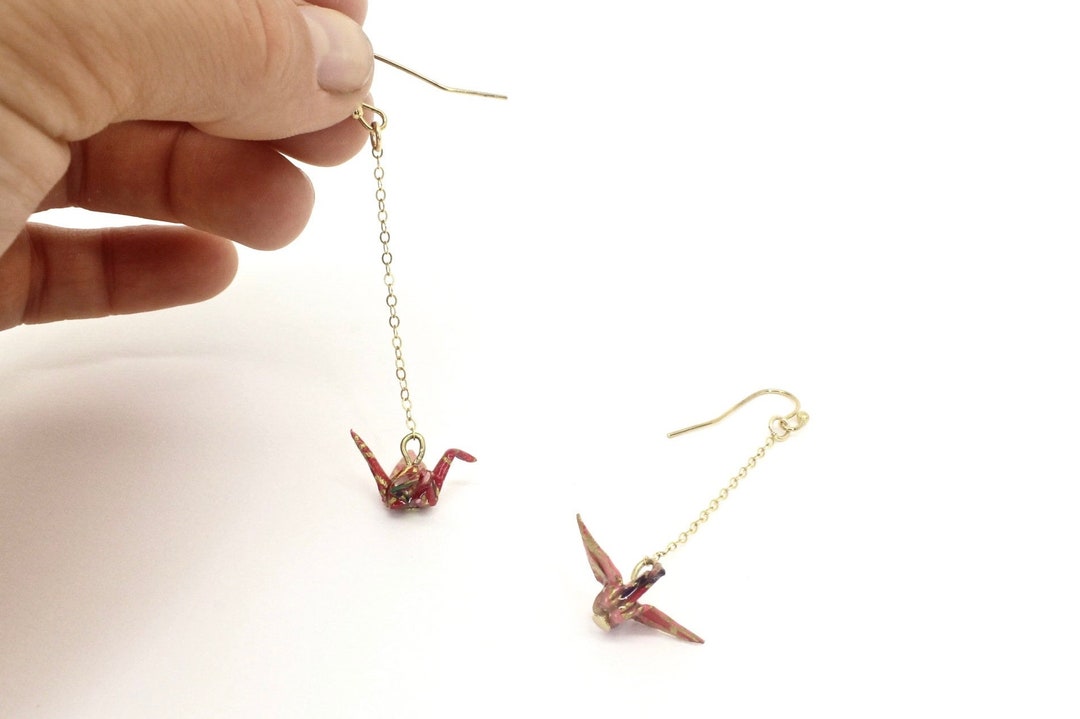 PICK-A-COLOR Mini Origami Paper Crane Earrings Gold Filled Earrings ...