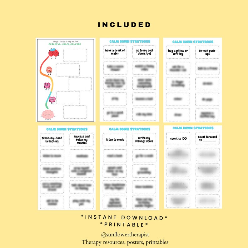 Anxiety Calm Down Strategies Counselling Worksheet Printable/instant ...