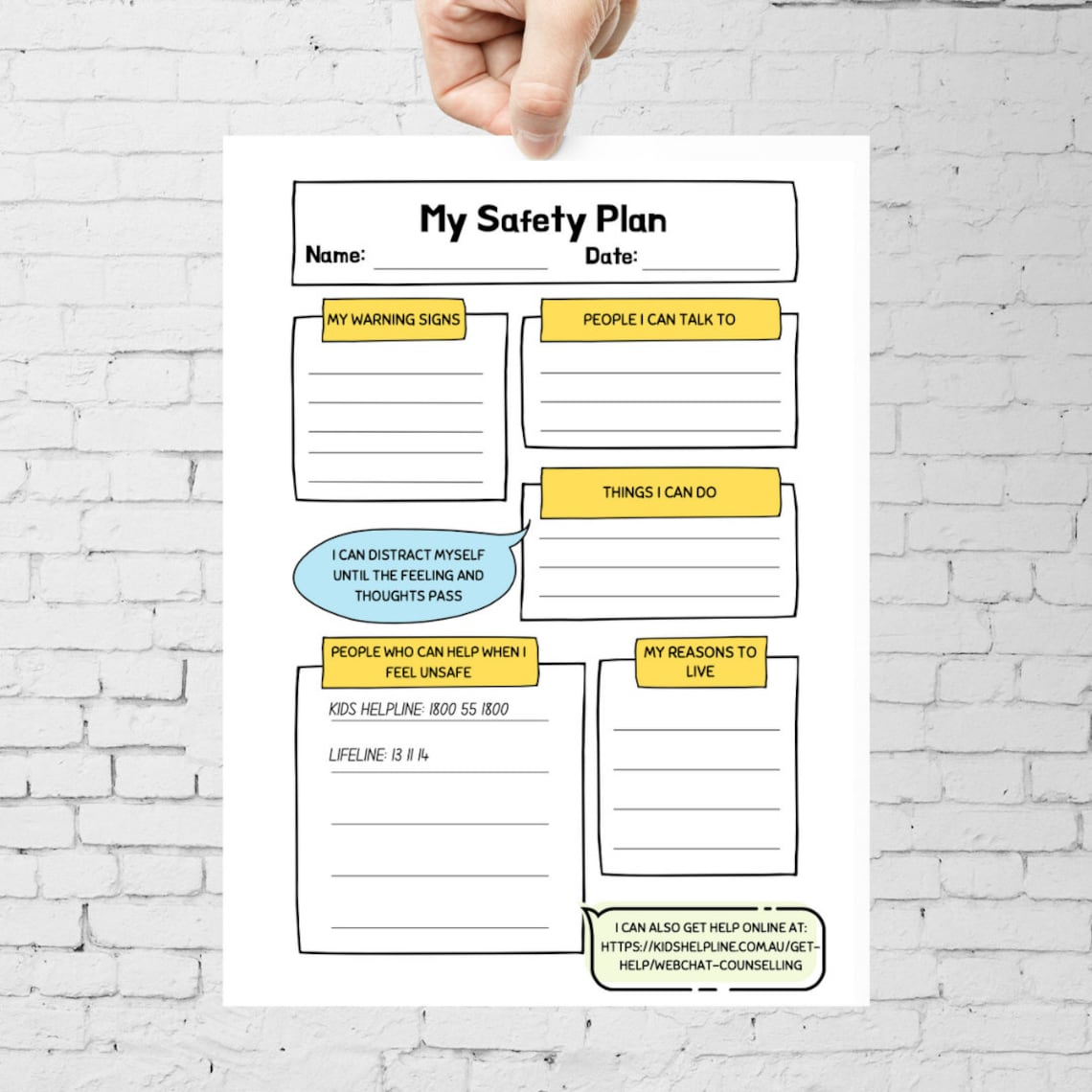 Printable Safety Crisis Plan Worksheet, Therapy Aid, School Counselor ...