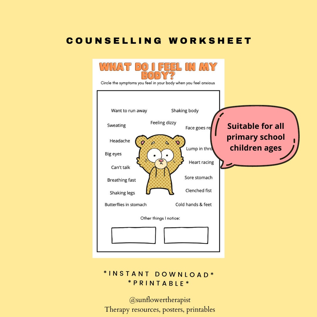 Anxiety Symptoms Counselling Worksheet Printable/instant Download for ...