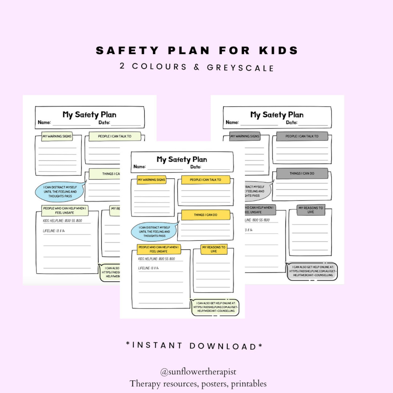 Printable Safety Crisis Plan Worksheet, Therapy Aid, School Counselor ...