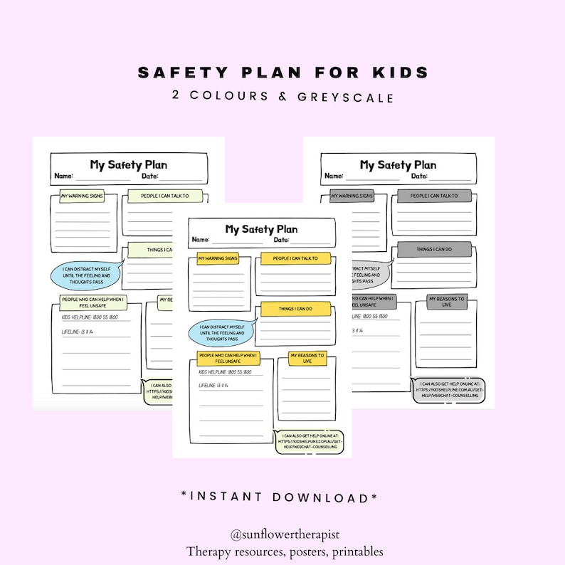 Printable Safety Crisis Plan Worksheet, Therapy Aid, School Counselor ...