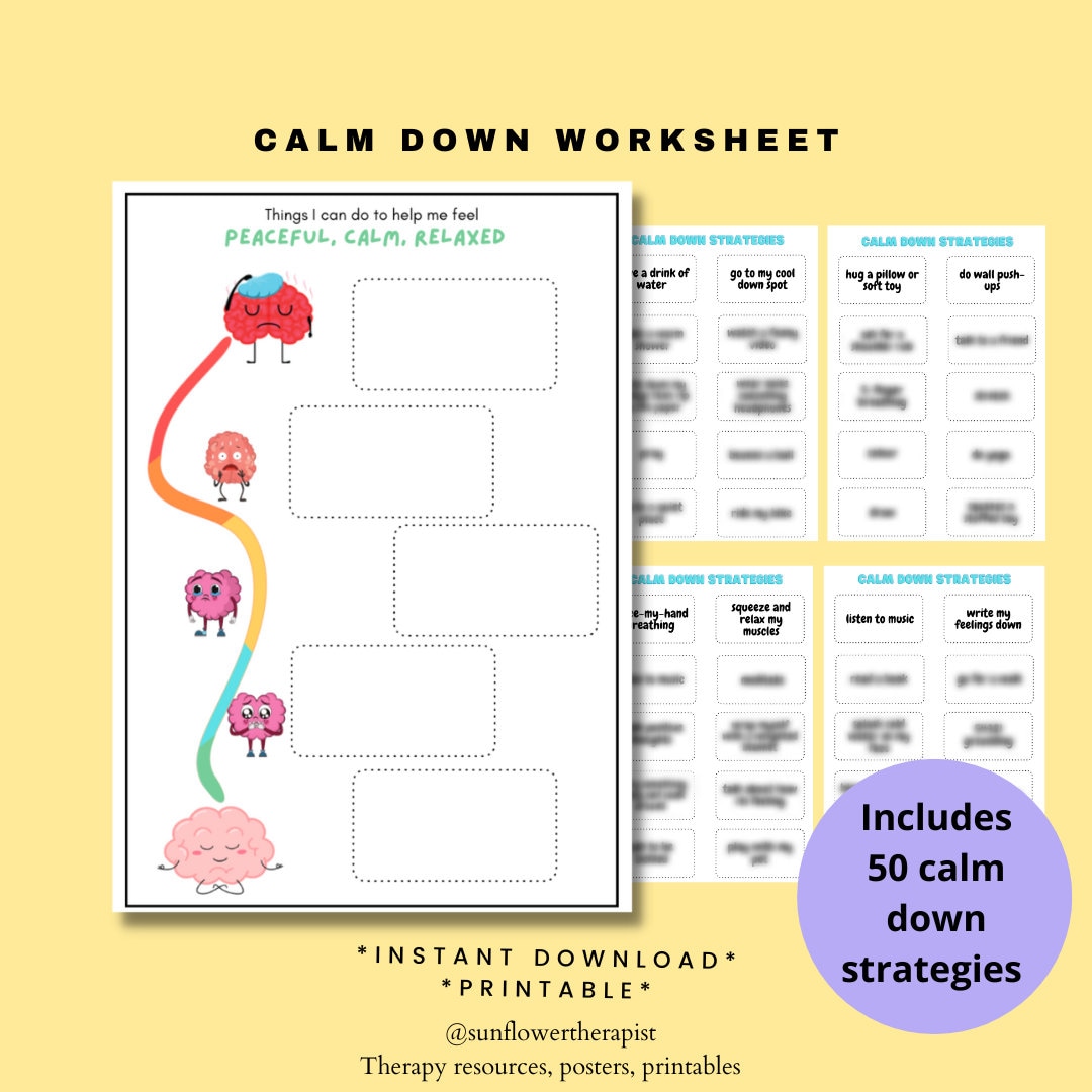 Anxiety Calm Down Strategies Counselling Worksheet Printable/instant ...