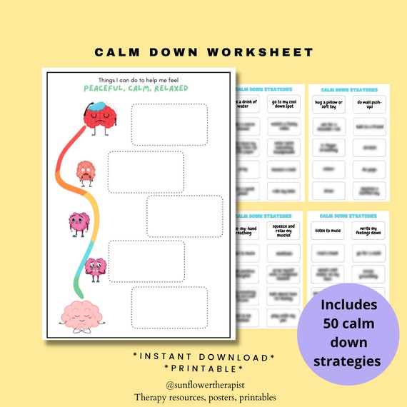 Anxiety Calm Down Strategies Counselling Worksheet - Etsy