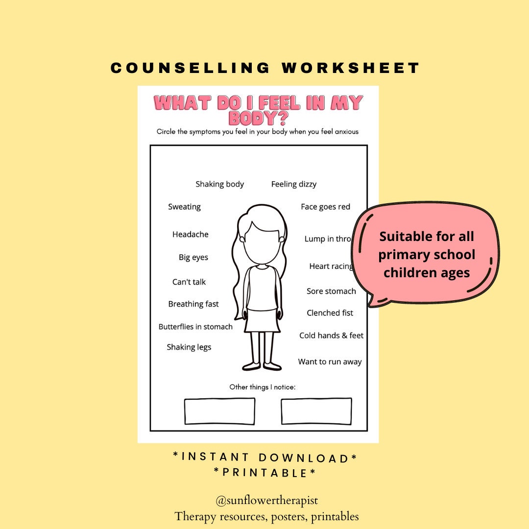 Anxiety Symptoms Counselling Worksheet Printable/instant Download for ...