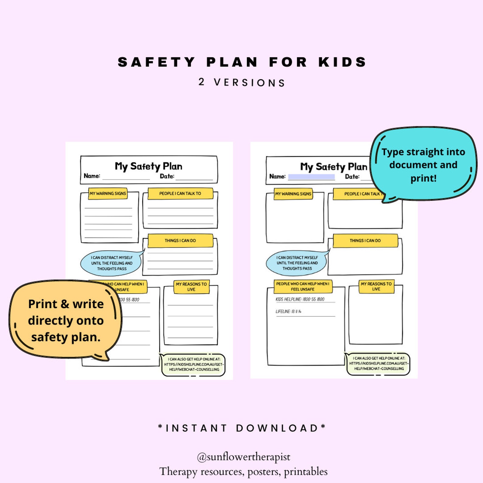 Printable Safety Crisis Plan Worksheet, Therapy Aid, School Counselor ...