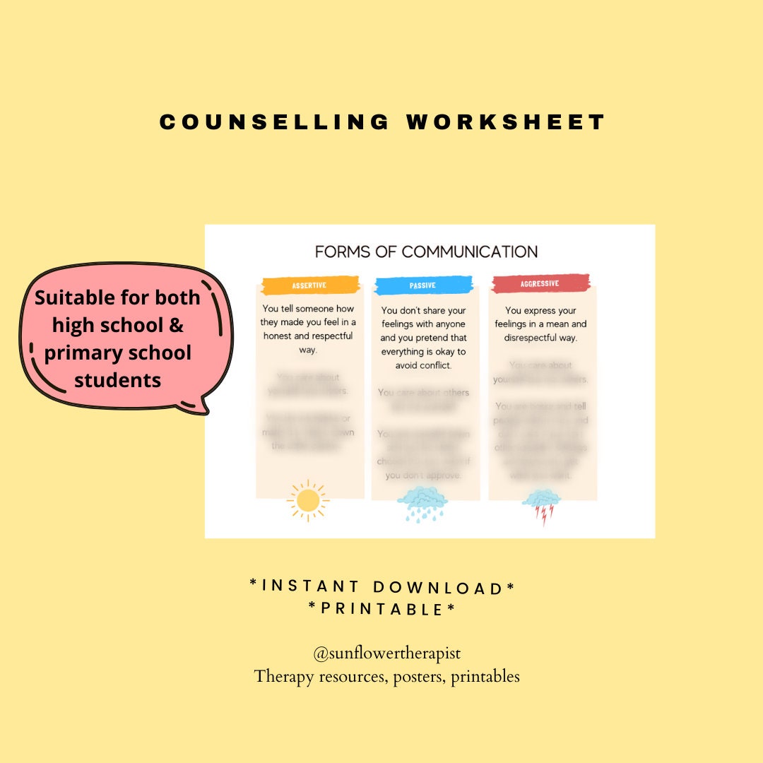 Communication Styles Counselling Worksheet Printable/instant Download ...