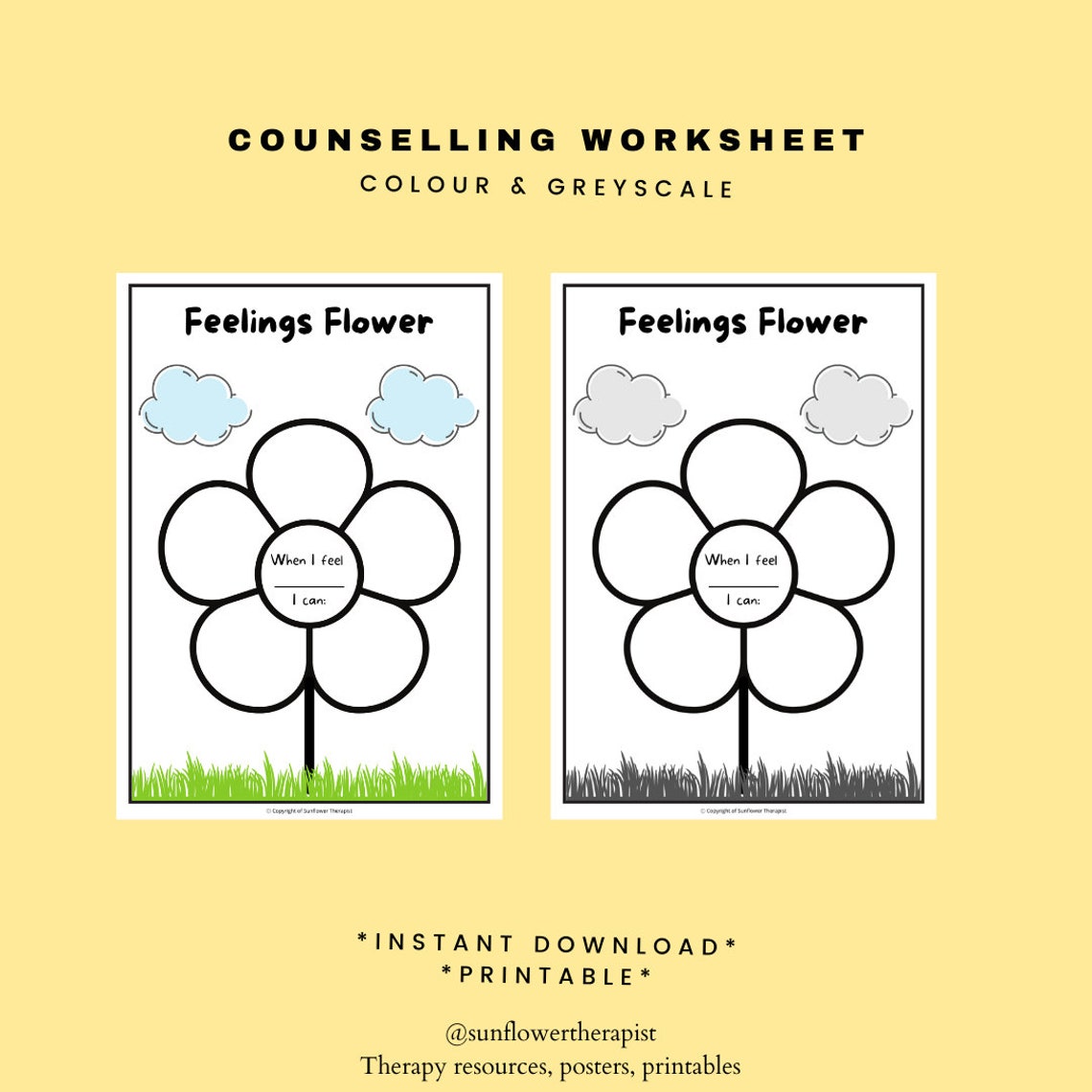 Feelings Flower Counselling Worksheet Printable/instant Download for ...