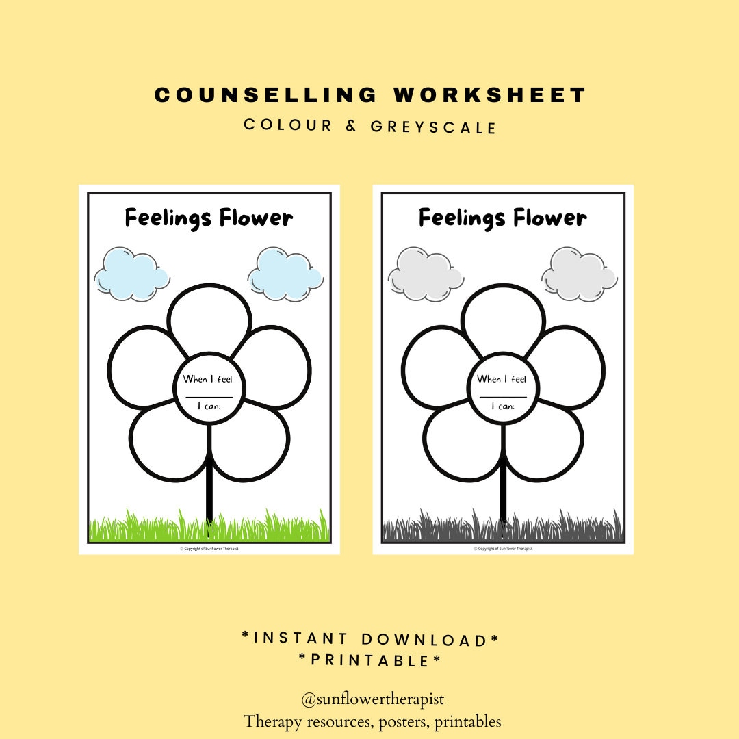 Feelings Flower Counselling Worksheet Printable/instant Download for ...