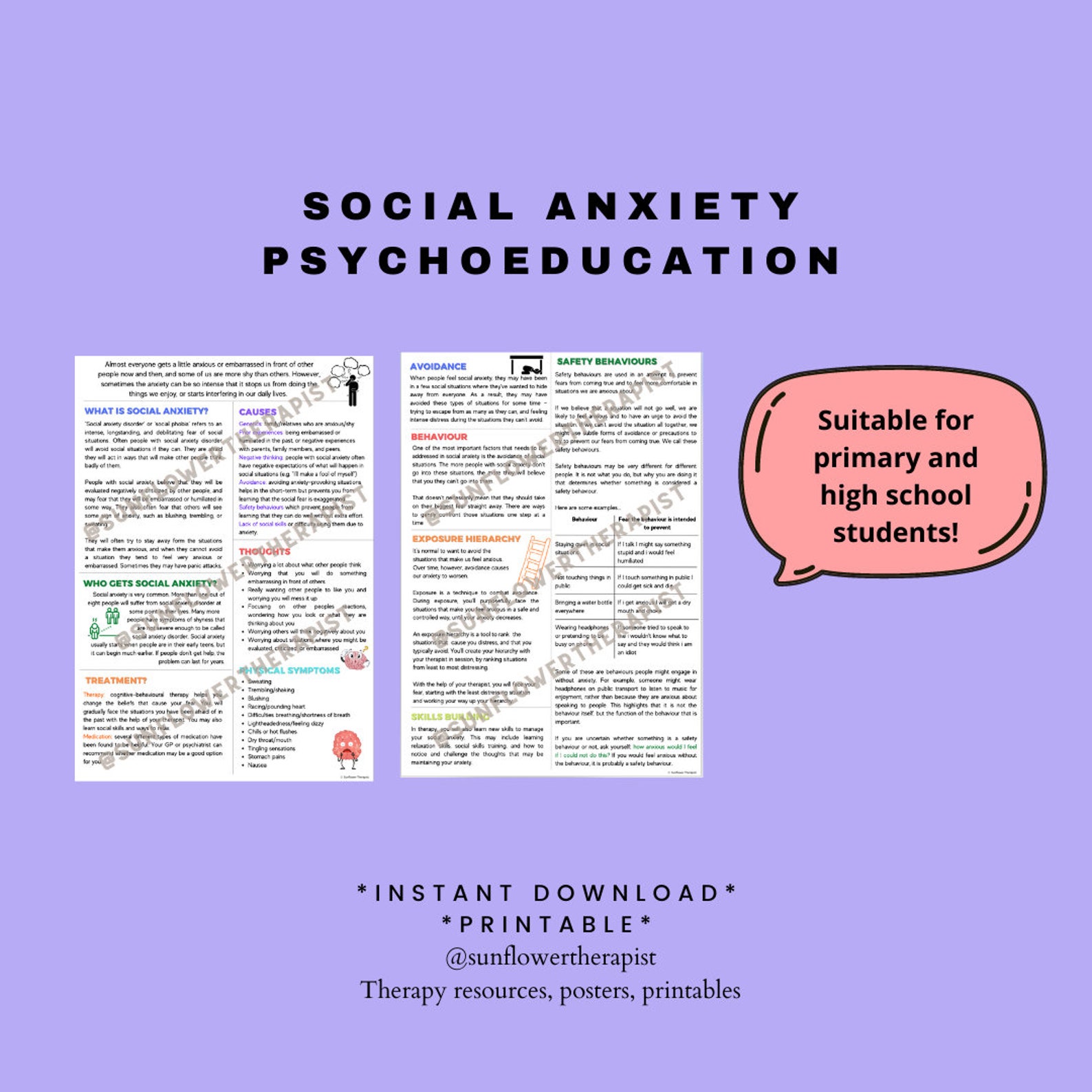 Social Anxiety Psychoeducation Sheet, Printable/instant Download for ...