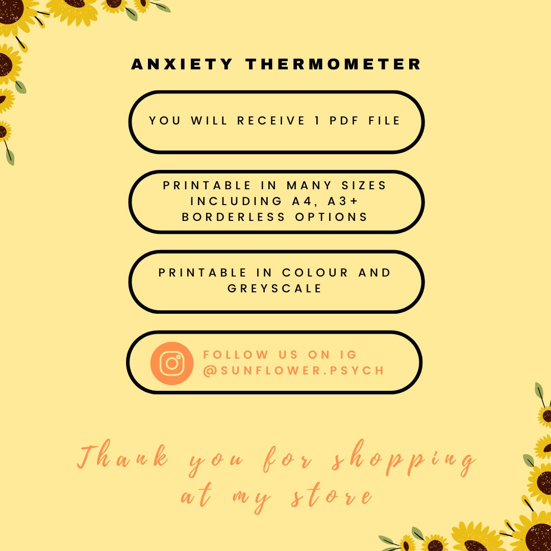 Anxiety Thermometer Digital Print PDF Printable/instant Download for ...