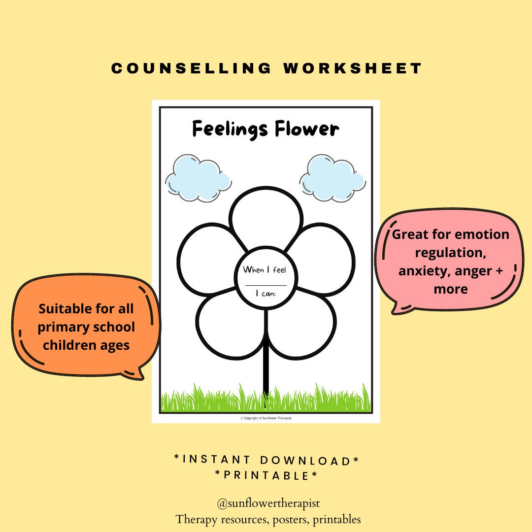 Feelings Flower Counselling Worksheet Printable/instant Download for ...