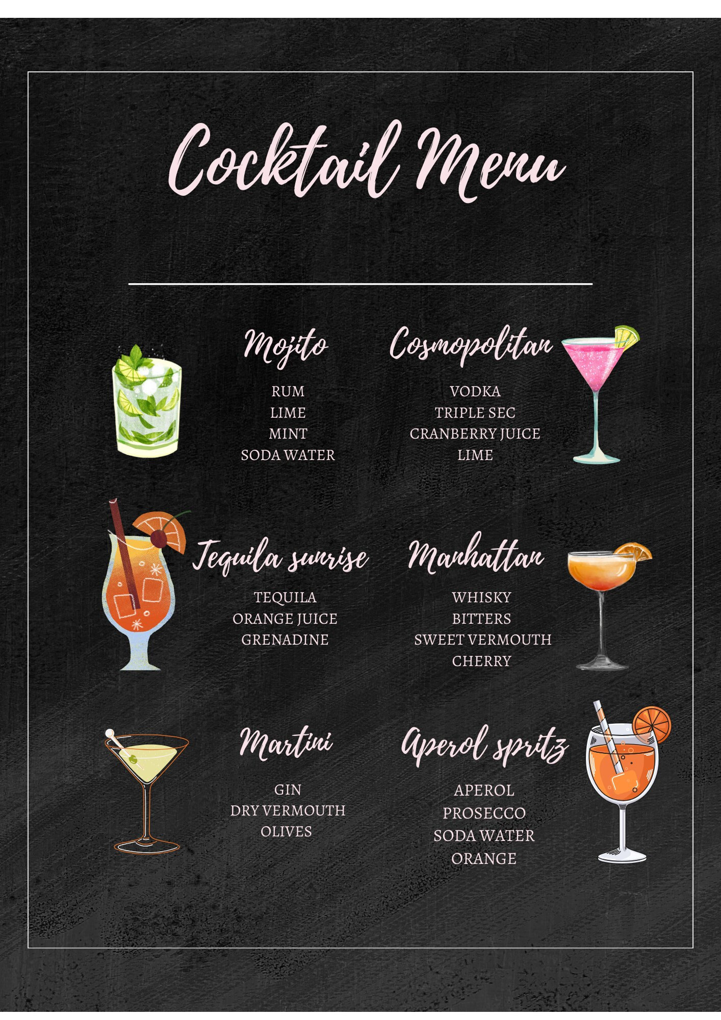 Printable Cocktail Bar Menu PDF - Etsy