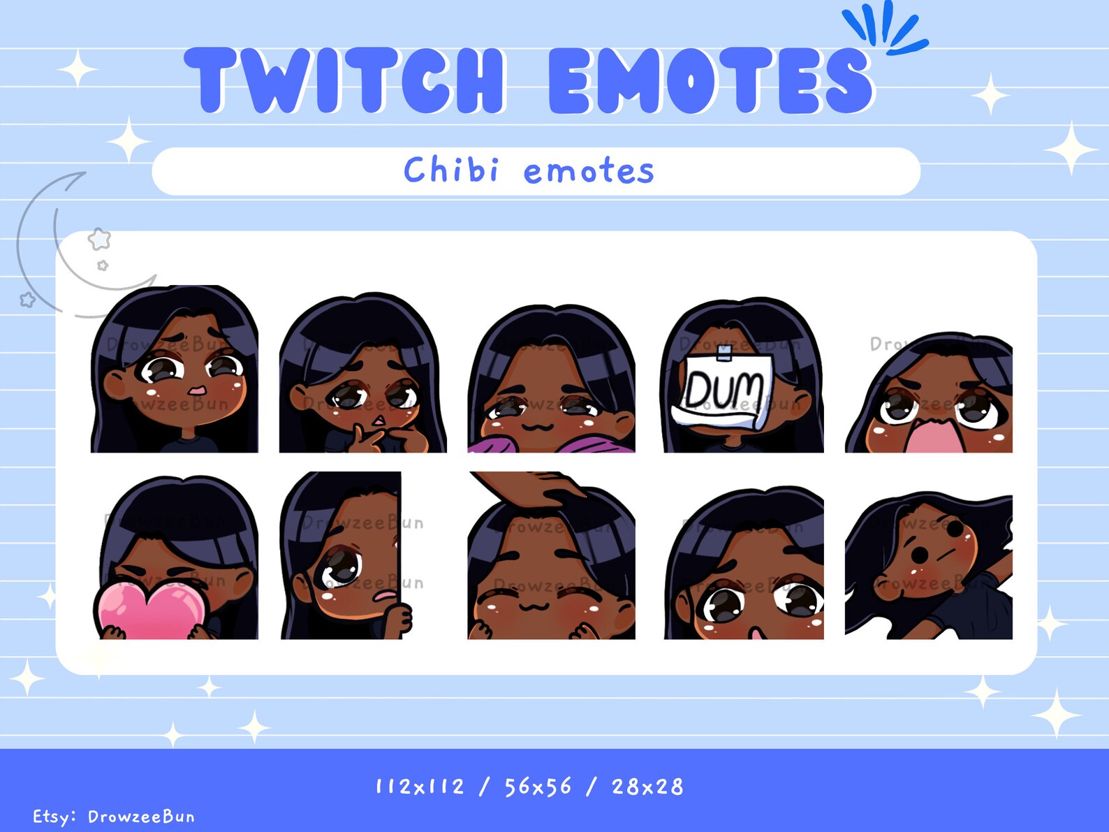 Cute Chibi Girl Emote Pack for Twitch and Discord | Black Hair | Brown ...