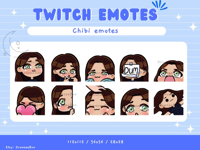 Cute Chibi Girl Emote Pack for Twitch and Discord | Brown Hair |green ...