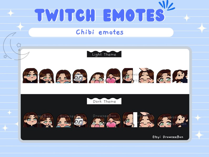 Cute Chibi Girl Emote Pack for Twitch and Discord | Brown Hair |green ...