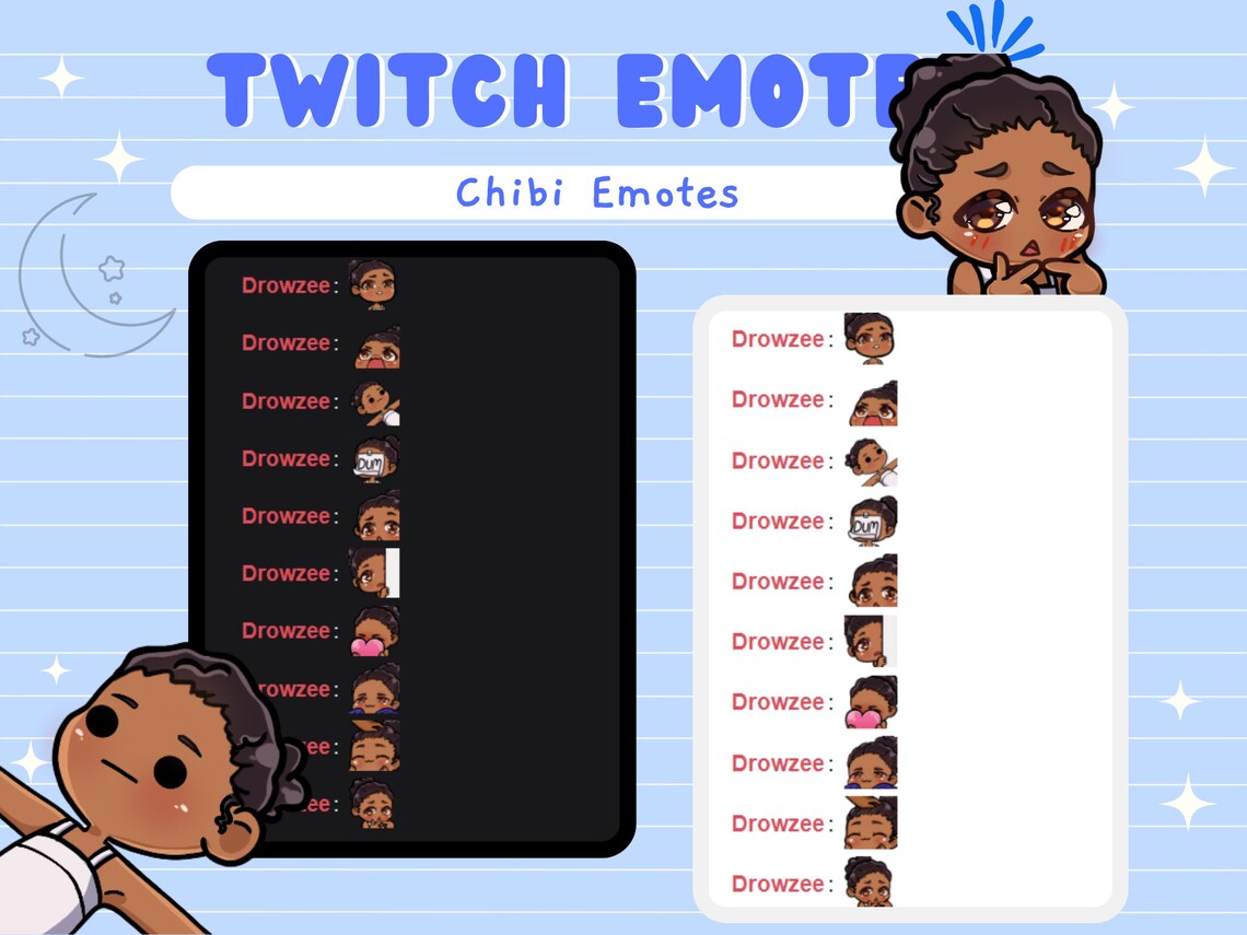 Cute Chibi Girl Emote Pack for Twitch and Discord | Dark Brown Hair ...