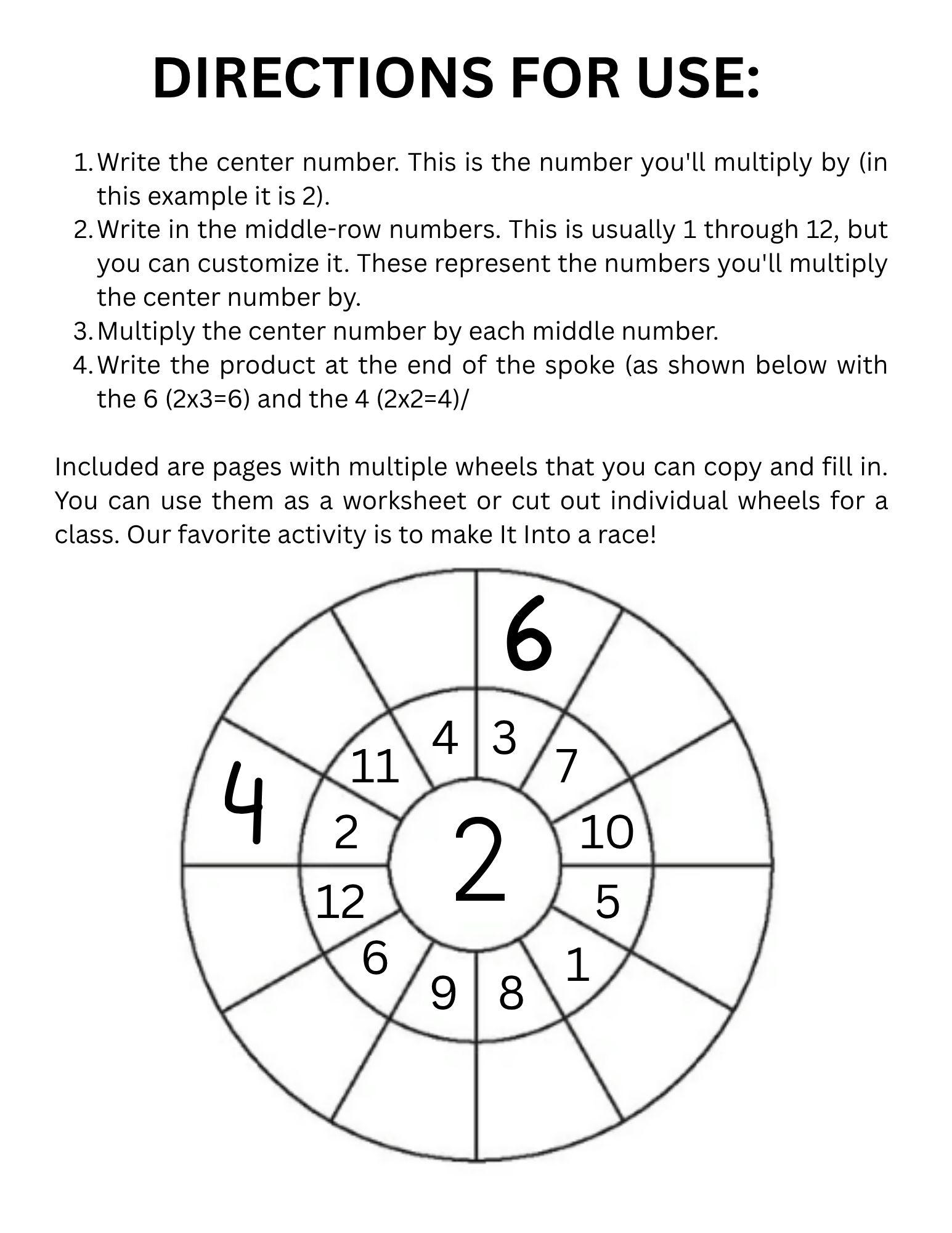 Multiplication Wheels Worksheet Download - Etsy